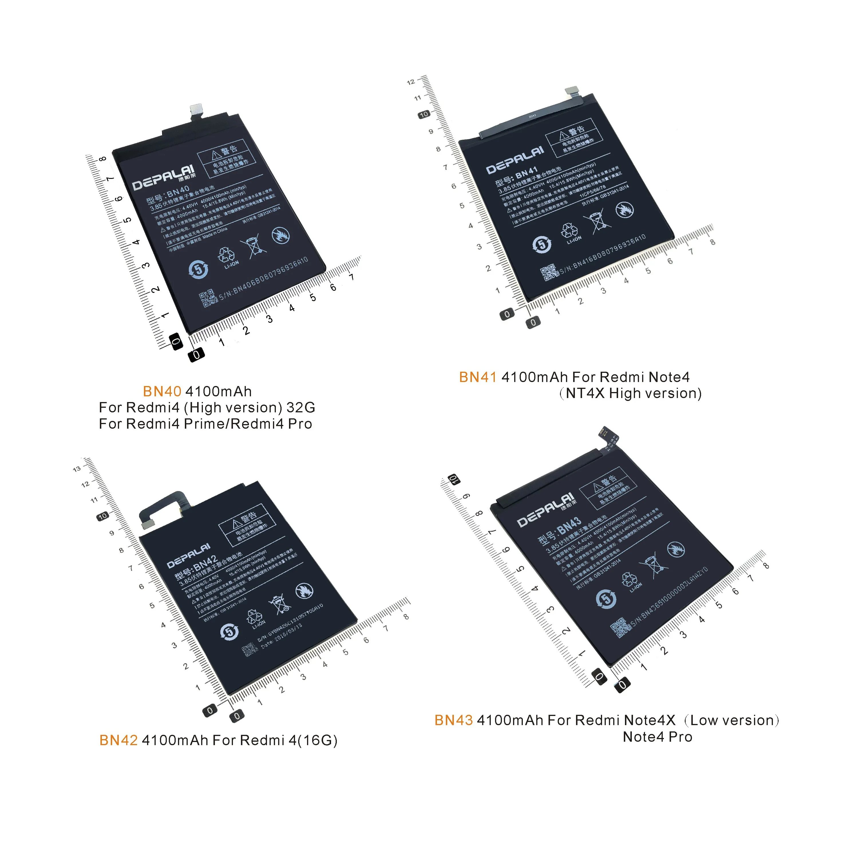 고품질 배터리 BN40 BN41 BN42 BN43, 레드미 4 프라임 하이 버전 32g 노트 4 nt4 노트 4x 로우 버전 ...
