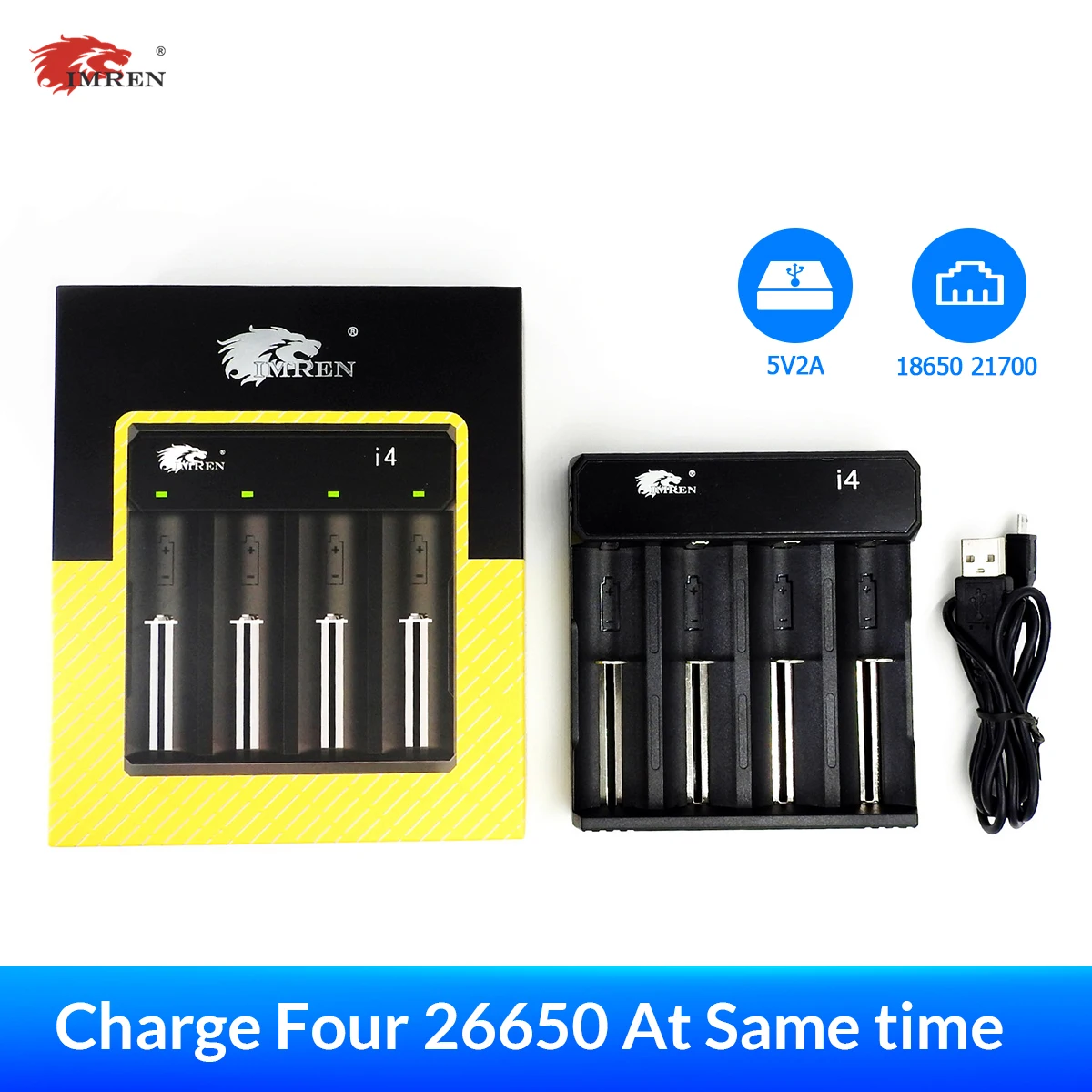 IMREN I4 Rechargeable Battery USB Charger For 14500 16650 17650 18650 ...