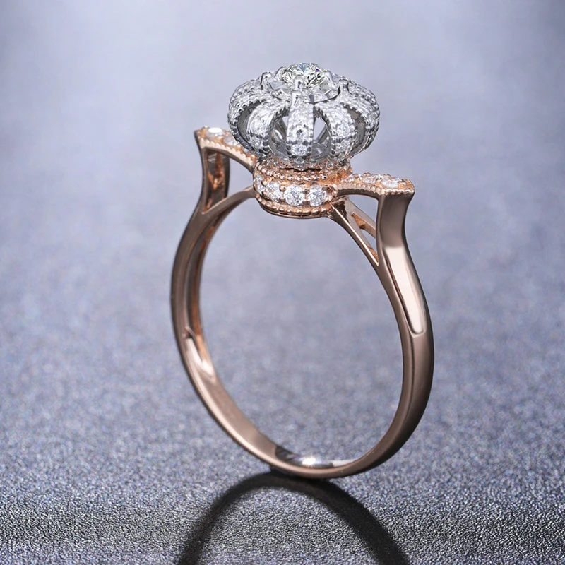 Luxury Female Crystal Queen Crown Ring Rotating Rose Gold Bow ...