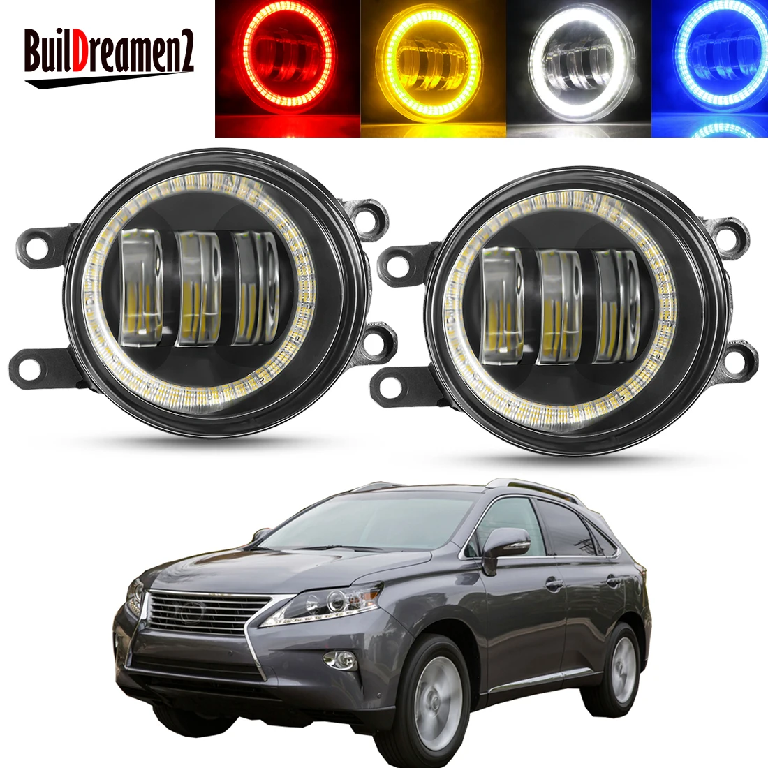 2-X-Car-Angel-Eye-Fog-Light-Assembly-LED-Lens-Fog-Daytime-Running-Lamp ...