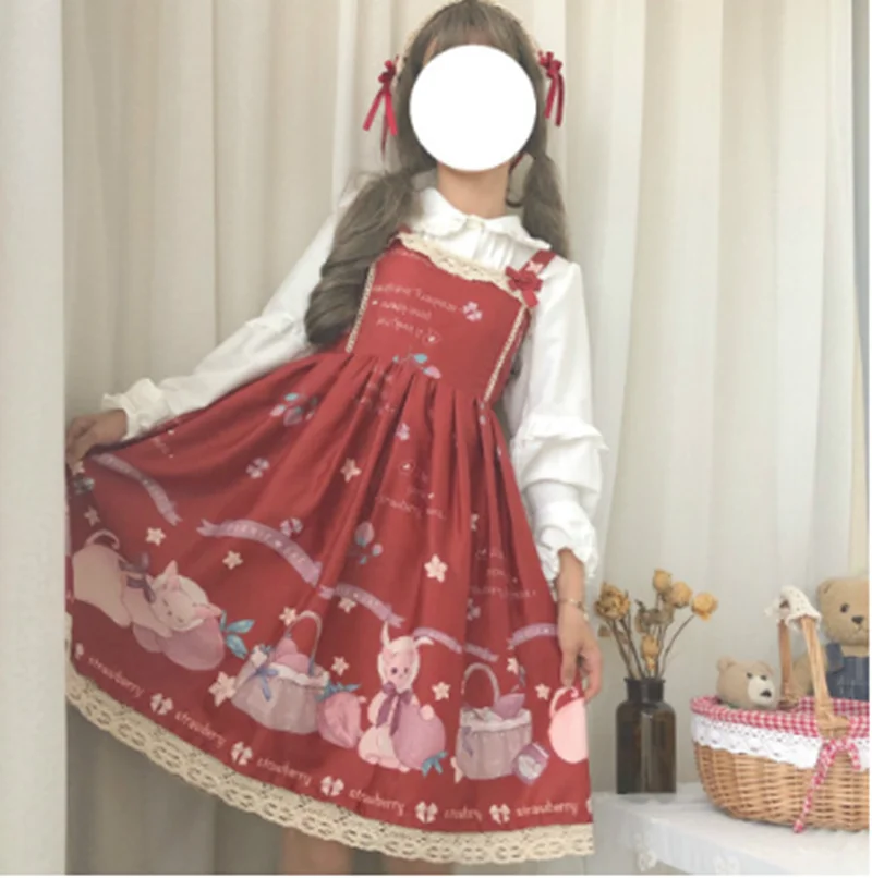 Lolita cosplay doce bonito kawaii morango gato lo jsk vestido japonês macio lolita cosplay doce ...