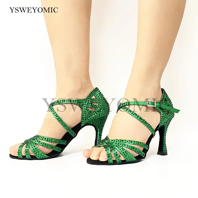 Green-Crystal-Latin-Dancing-Shoes-Customized-9cm-Cuban-Heel-Suede ...