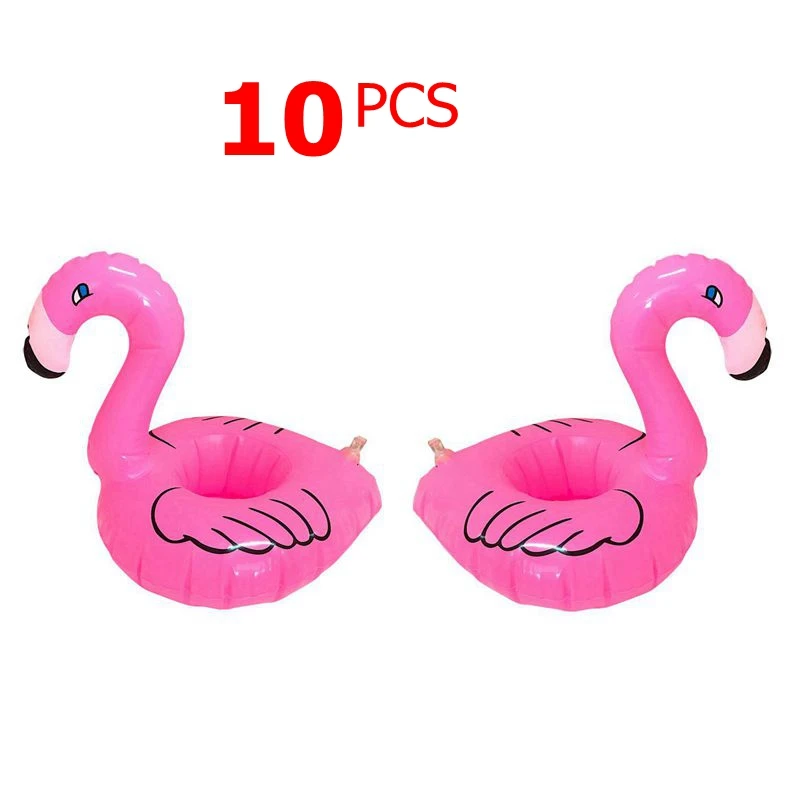 10 Pieces Inflatable Flamingo Swimming Rings Swimming Drink Holder Bath ...