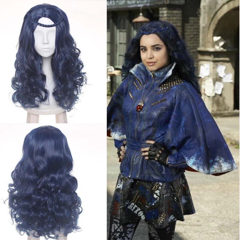 Descendants 2 Evie Cosplay Wig Dark Blue Mixed Long Wavy Heat Resistant ...