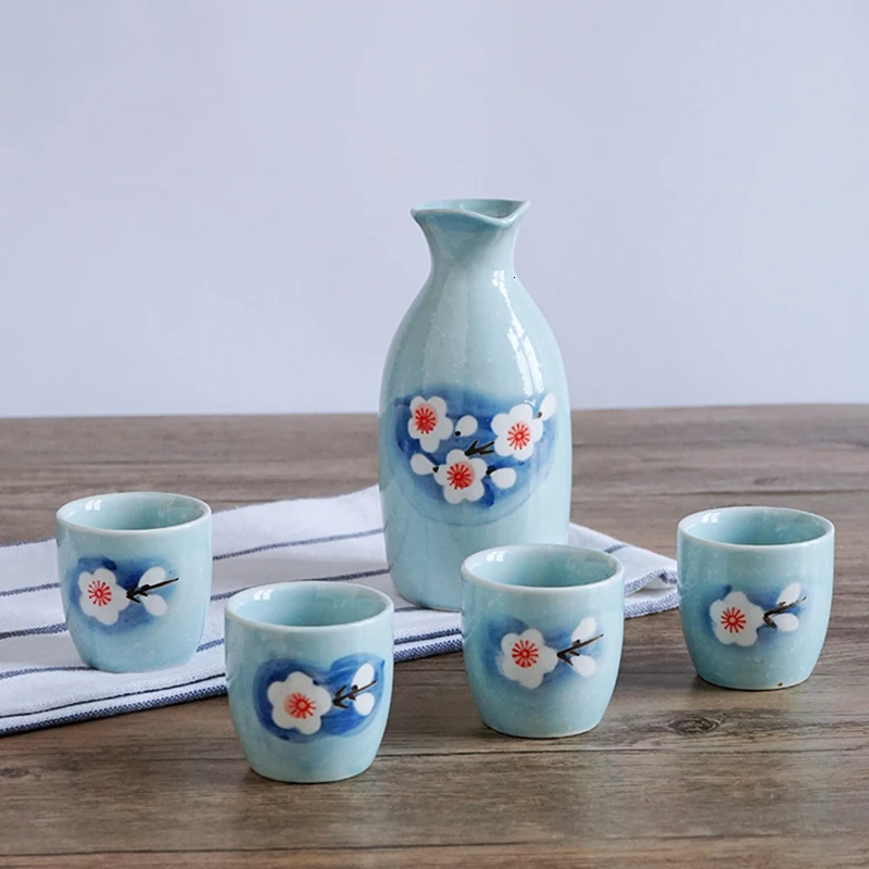 Sake de cerámica japonesa de cerezo azul sakura, vajilla retro para ...