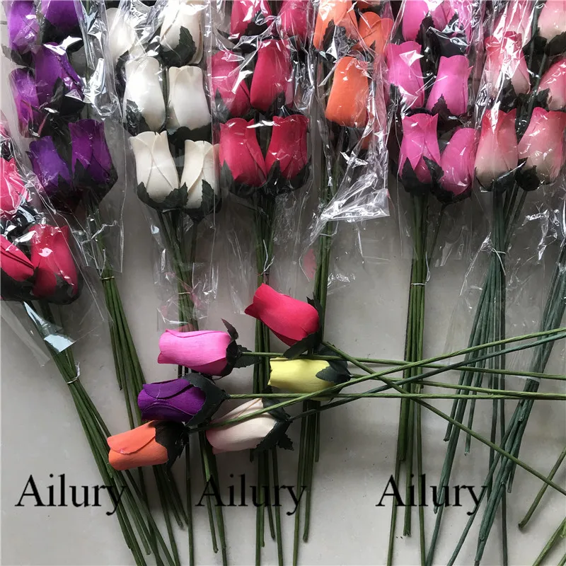 160pcs-Wood-Chip-Roses-With-Flower-Poles-Xmas-Wooden-Crafts-Christmas ...