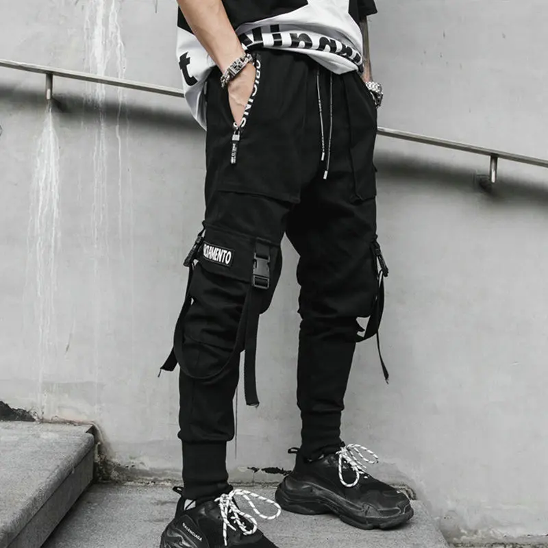 2019 Primavera Hip Hop Jogger Masculino Preto Harem Calças Multi Bolso