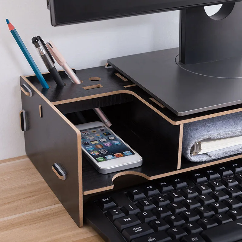 Multi-Function Desktop Monitor Stand Computer Screen Riser Wood Shelf ...