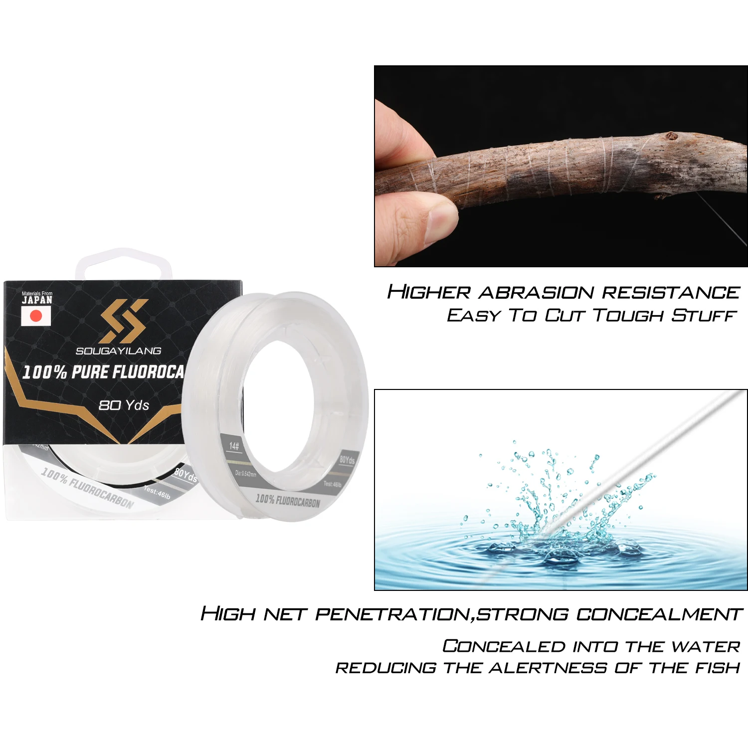 Fil de pêche,matériel de pêche 100% fluorocarbone,longueur 80yds,ligne ...