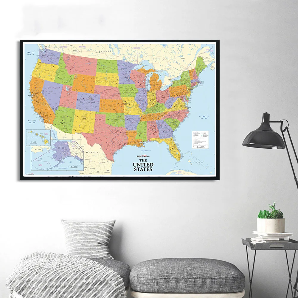 A2 Size Map Of The United States Wall Art Poster and Prints Canvas ...