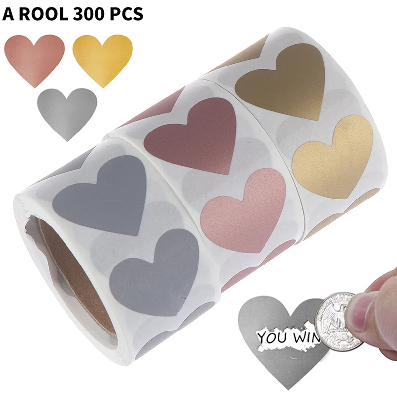 300pcs Heart Shaped Rose Gold Scratch Off Stickers Silver Labels ...