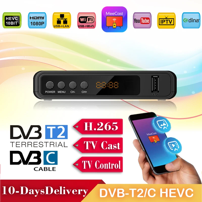 Europe Digital 10bit Decoder Dvb T2 Tuner Dvbt2 Hevc H265 Stick ...
