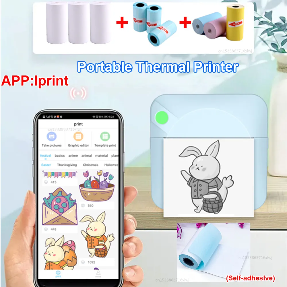 Portable Thermal Printer Bluetooth Wireless Printer Mini Photo Pictures ...