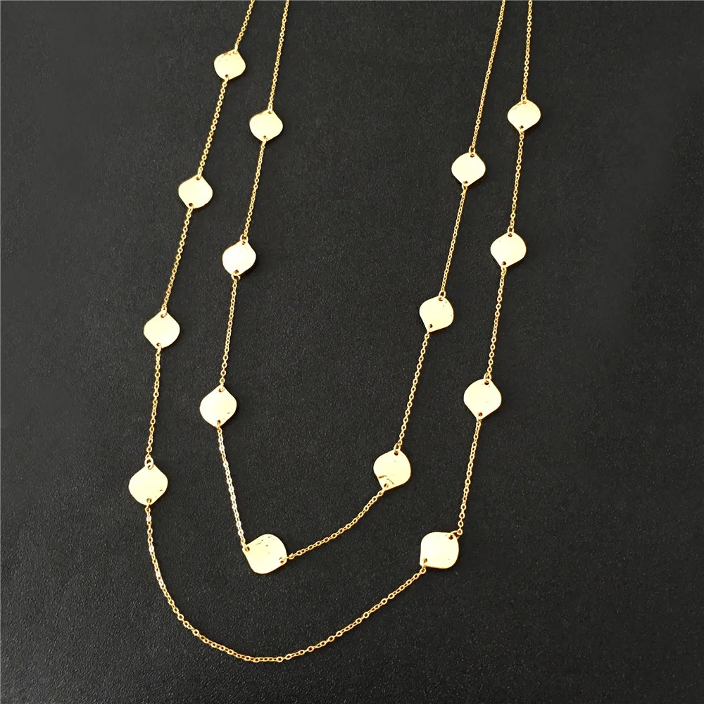 Simple-Trendy-Gold-Color-Plating-Hammered-Leaf-Strand-Layered-Long ...