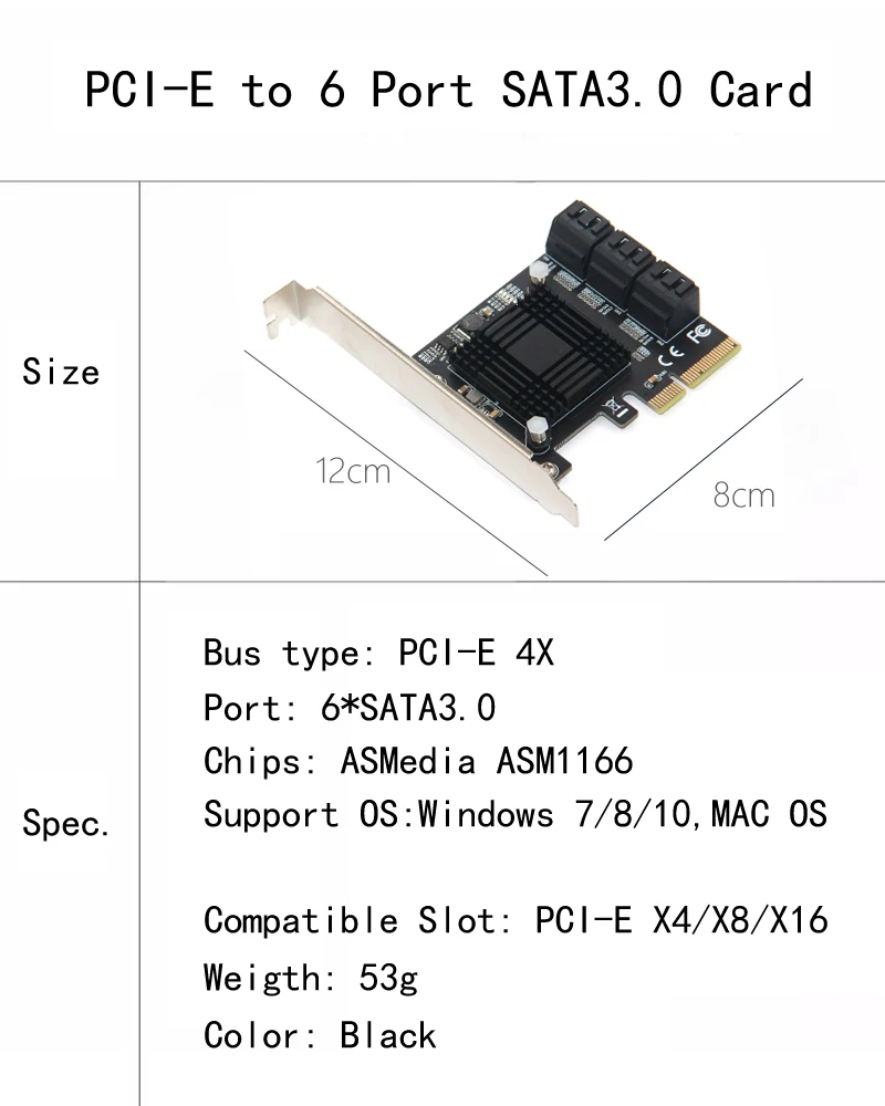 Le noir - Carte'extension SATA 3 PCI Express, 6 ports, PCI E-PCIE, multiplicateur SATA SATA 3 ...