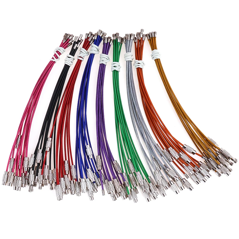 10pcs-Stainless-Steel-Wire-Keychain-Ring-Key-Keyring-Circle-Rope-Cable ...