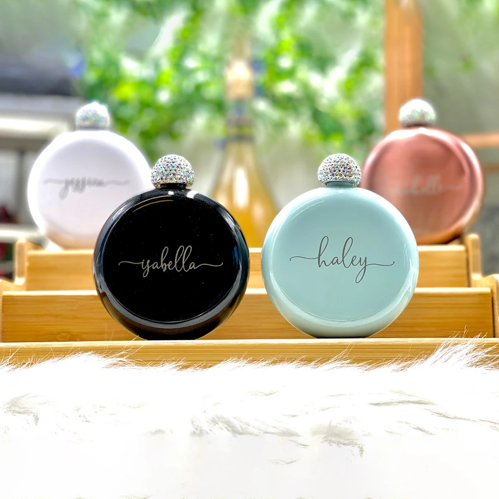 Personalized Hip Flask Stainless Steel 5oz Rhinestone Round Flasks ...