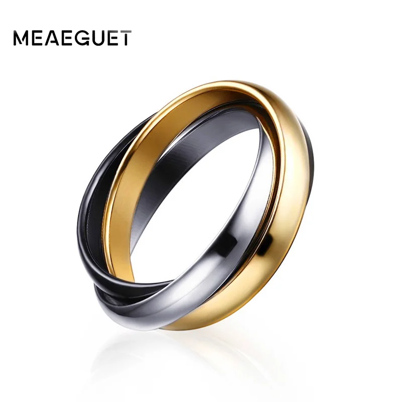 Stainless Steel Interlocked Triple Ring For Women Multi Color Wedding ...