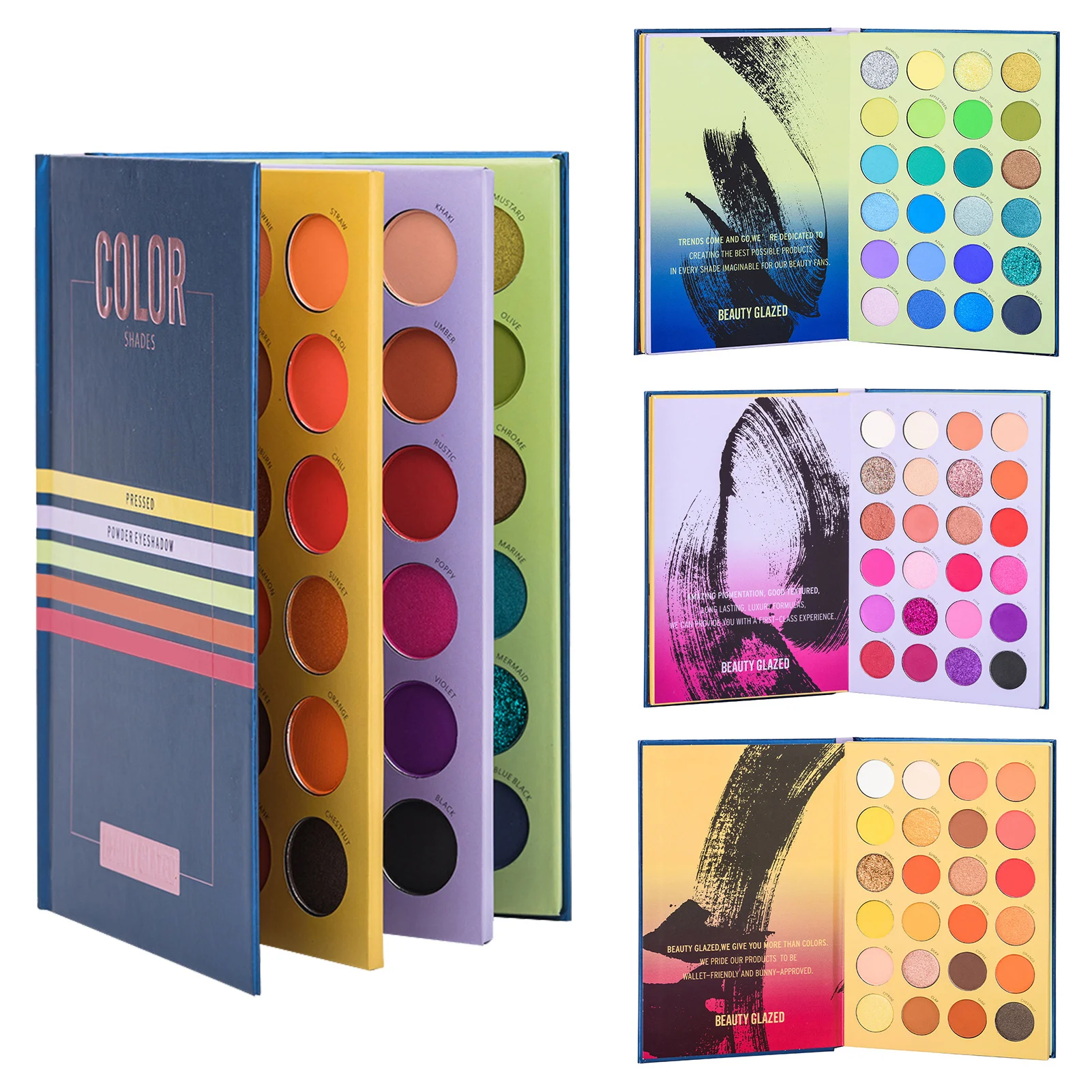 Paleta de sombra de ojos glaseada, 72 colores, tres capas, estilo de libro, maquillaje cosmético ...
