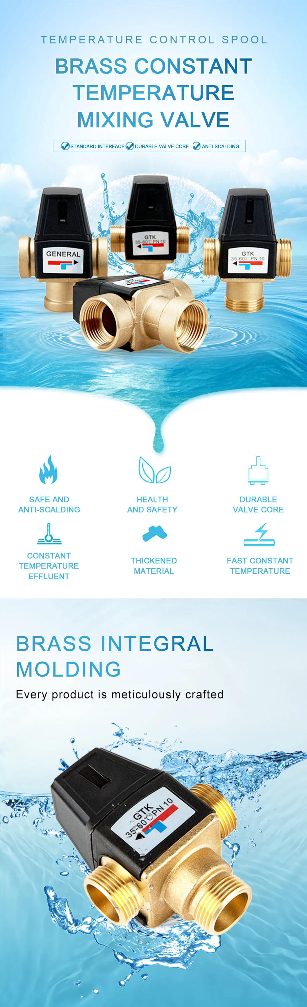 Vanne de mélangeur thermostatique en laiton à filetage femelle-mâle de 1 pouce DN20-25 ...