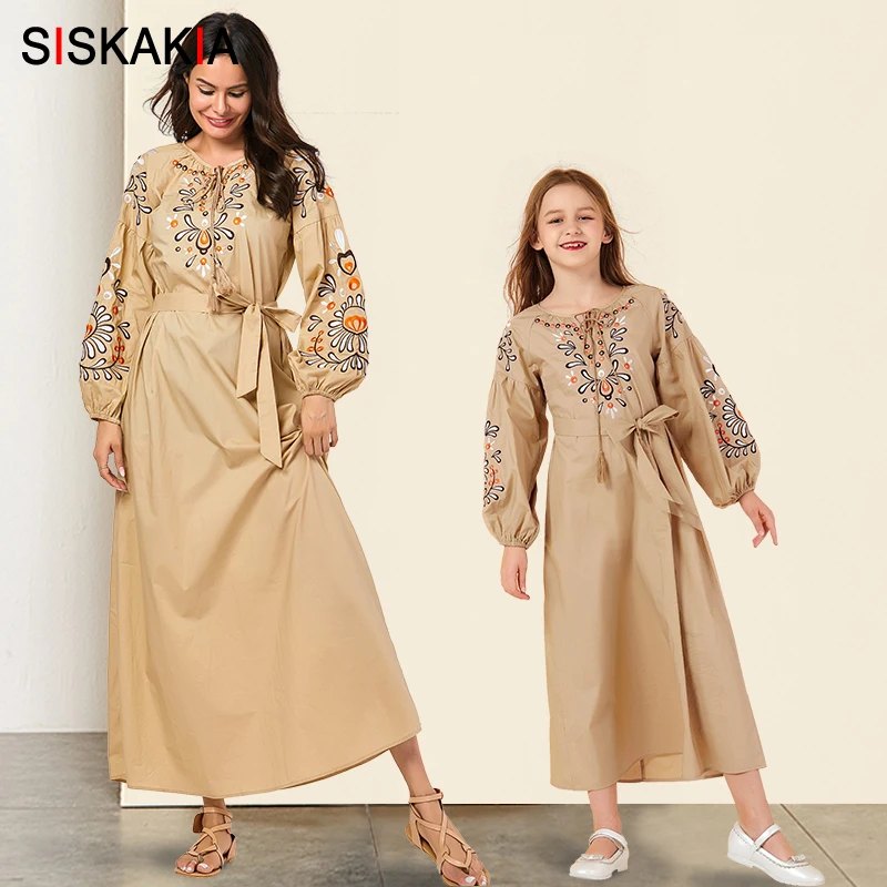 Осеннее длинное платье для мамы и дочки; платья с длинными рукавами для ...