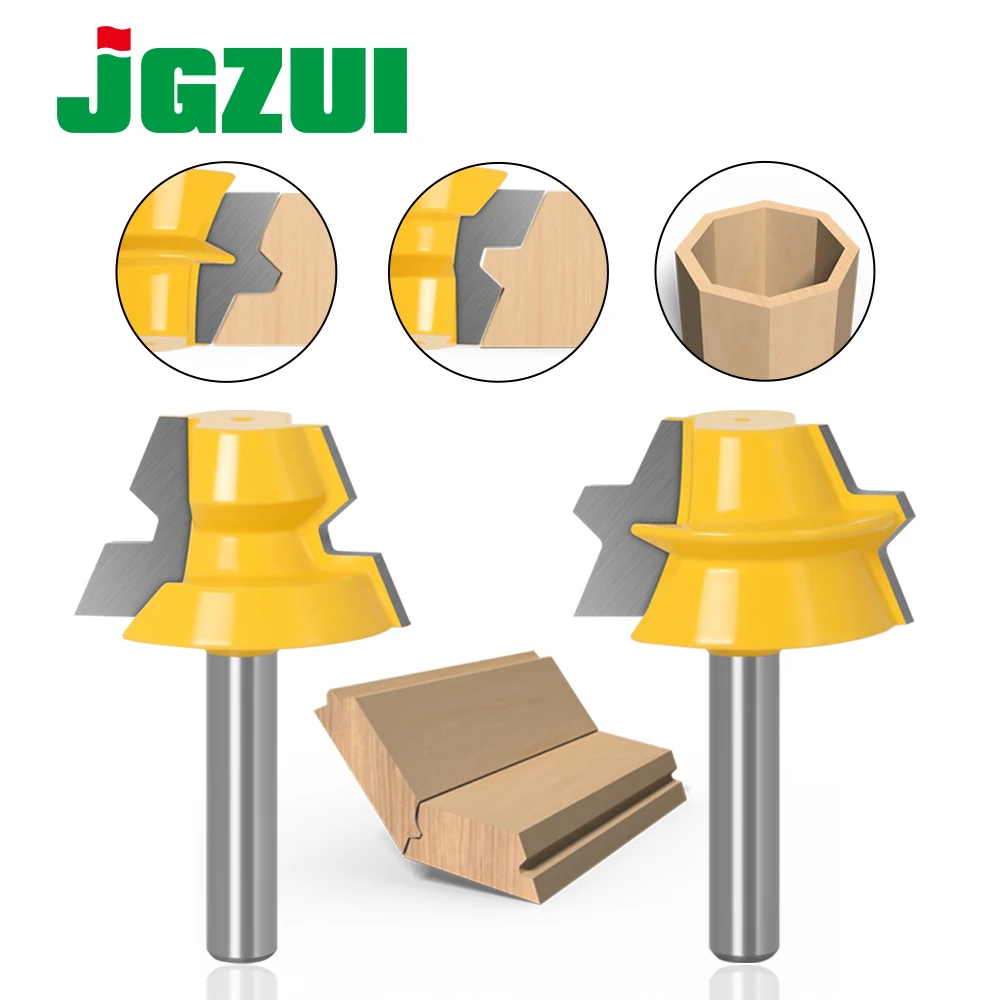 2PC 8mm Shank Lock Miter Router 22.5 Degree Glue Joinery Router Bit Set ...