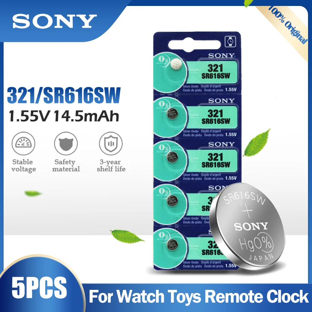 5PCS Original Sony 321 SR616SW SR616 14.5mAh 1.55V Silver Oxide Battery ...