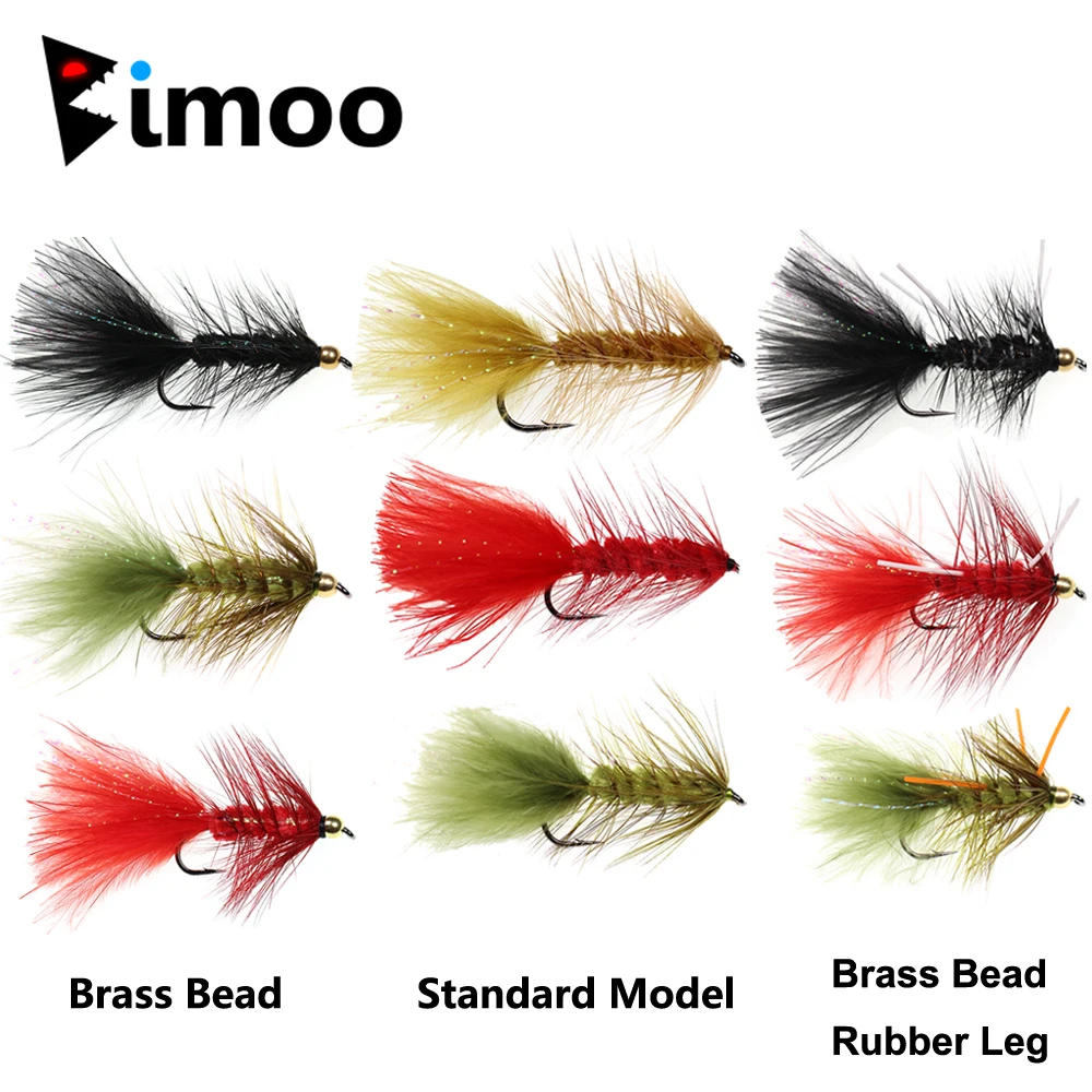 Bimoo 5pcs Woolly Bugger Streamers Fly Brass Head Rubber Legs Fishing ...