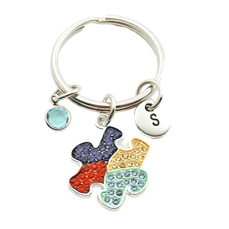 Autism Creative Initial Letter Monogram Birthstone Keychains Keyrings ...