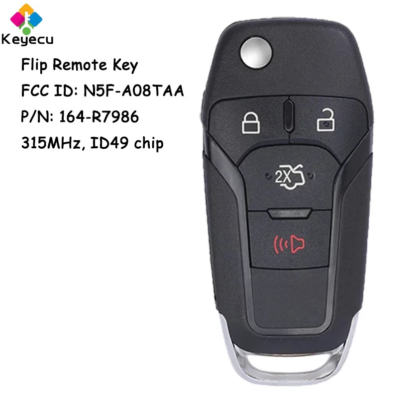 KEYECU Flip Remote Car Key With 4 Button 315MHz ID49 Chip for Ford ...