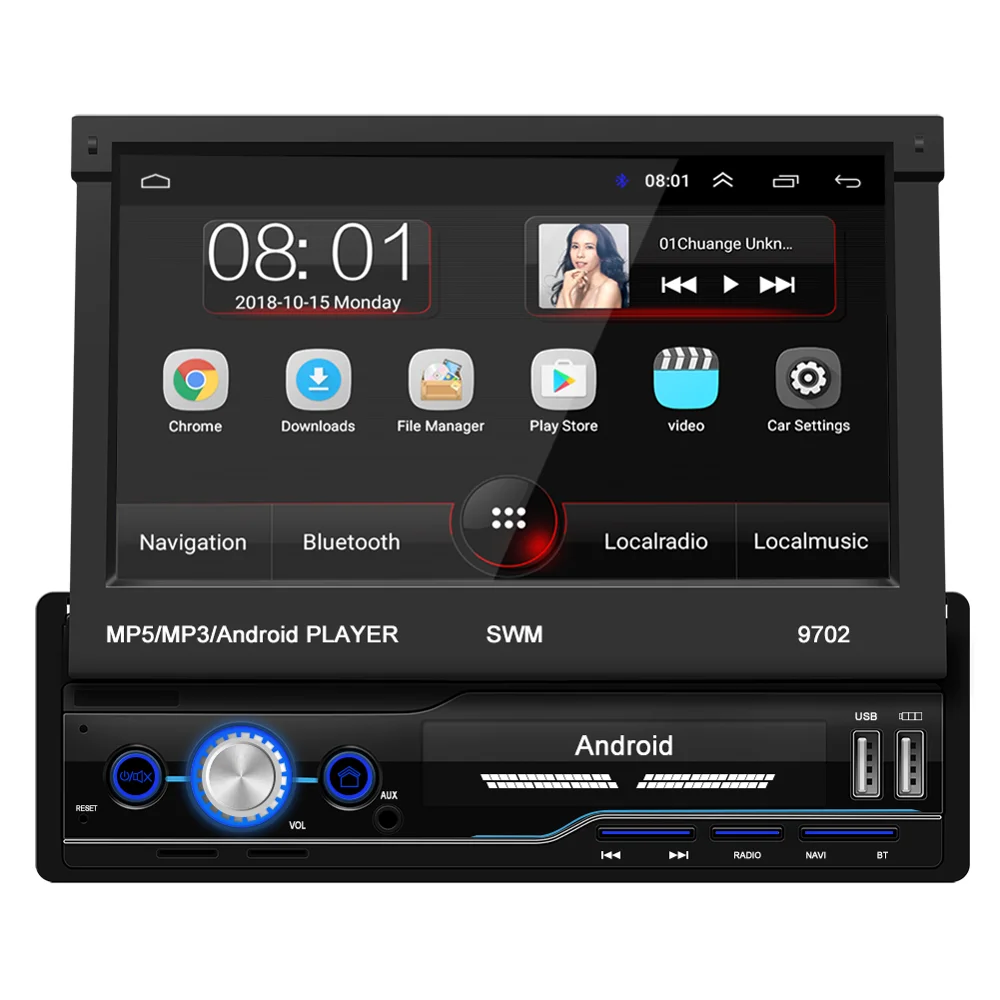 Android 8.1 Retractable Car Radio Mp5 Mp4 Player Gps Bluetooth Stereo ...