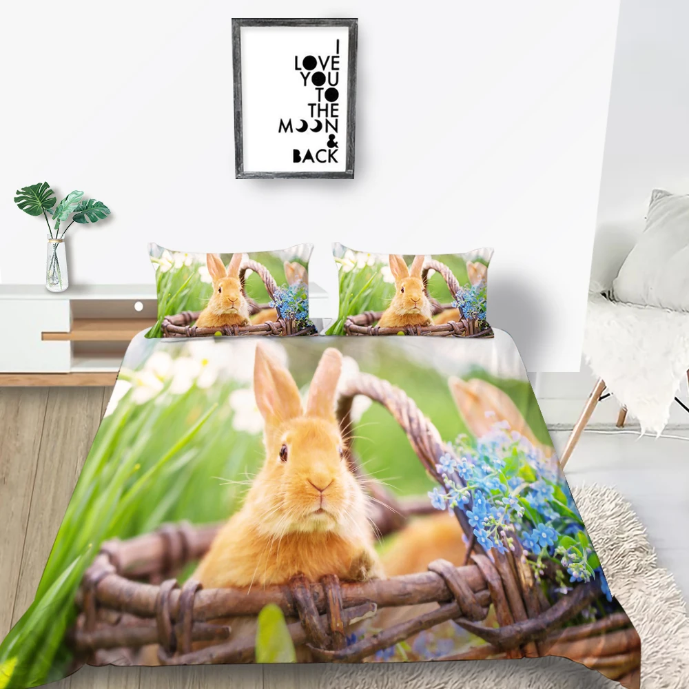 Girl‘s Bedding Set Rabbit In A Flower Basket Romantic Duvet Cover Pet ...