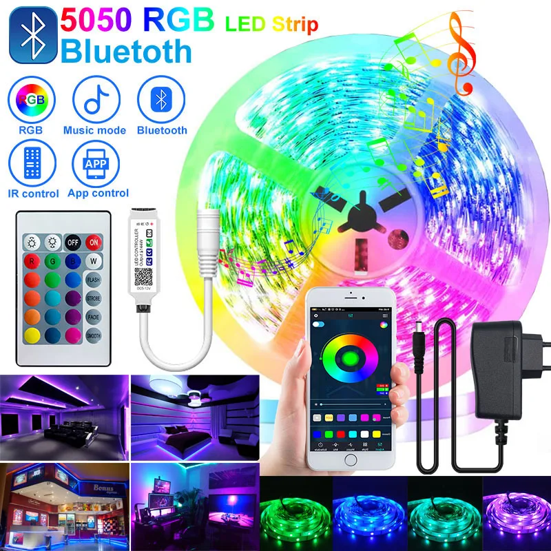 Bluetooth-LED-Strip-5M-30M-Light-RGB-DC-12V-LED-5050-Ribbon-Waterproof ...