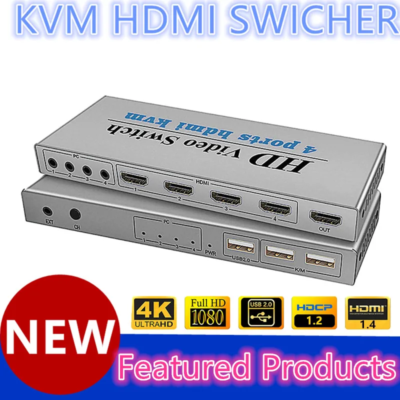 KVM HDMI Switch 4K USB HDMI KVM Switcher 4 in 1 Out with 3 USB Ports ...
