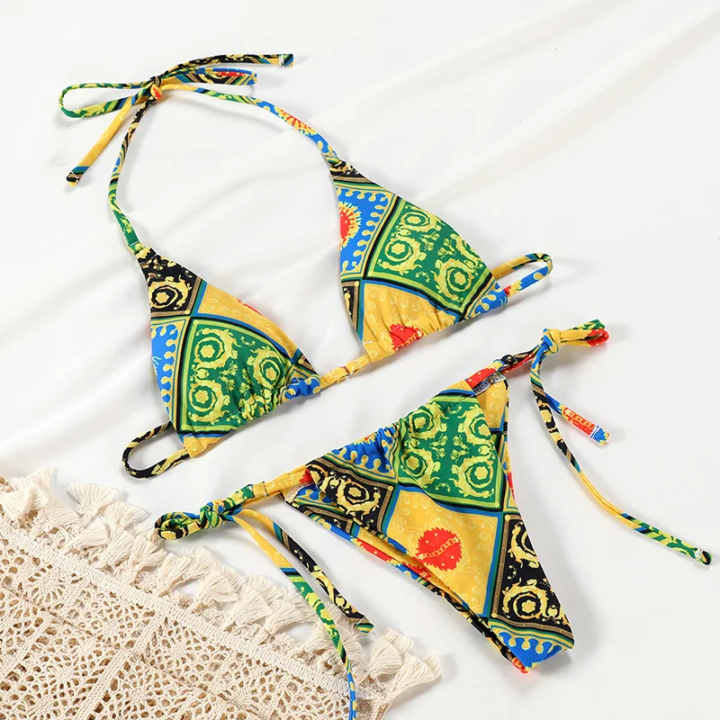 Sexy Bikini Solid Swimsuit Tanga Biquini Micro Bikini Set Hollow Out ...