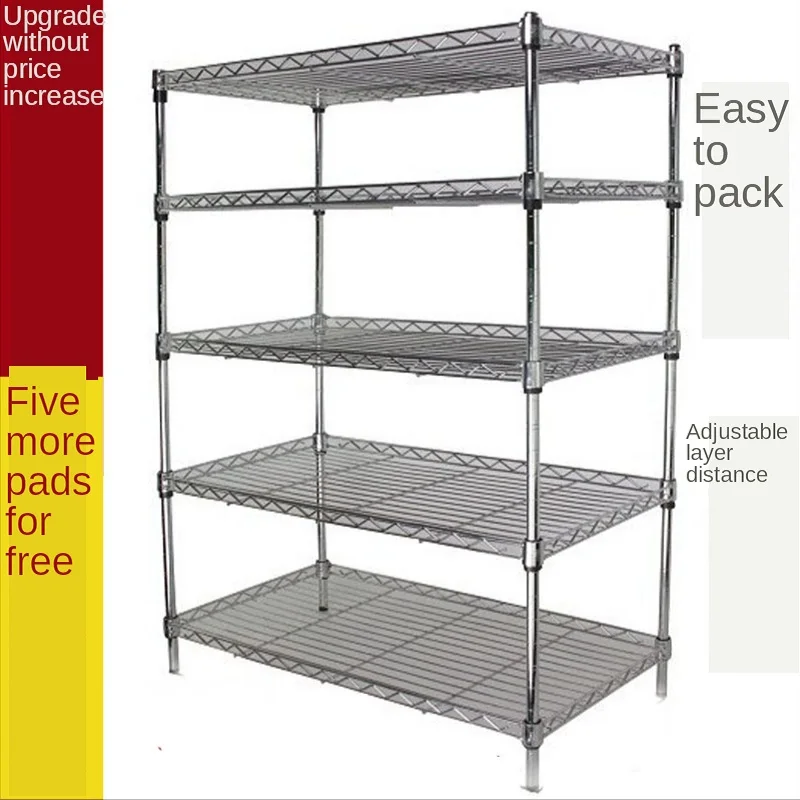 Stainless-Steel-Color-Five-Layer-Shelf-Kitchen-Storage-Rack-Floor-Metal ...