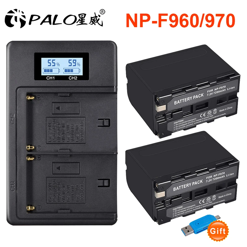PALO NP F970 F960 Li ion Camera Battery + LCD Dual Charger for Sony NP F930 F970 F960 F990 F550 ...