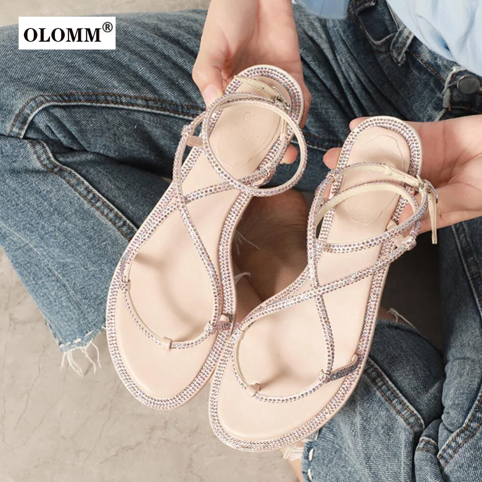 Rhinestone Sandals Female 2020 New Summer Serpentine Winding Roman ...