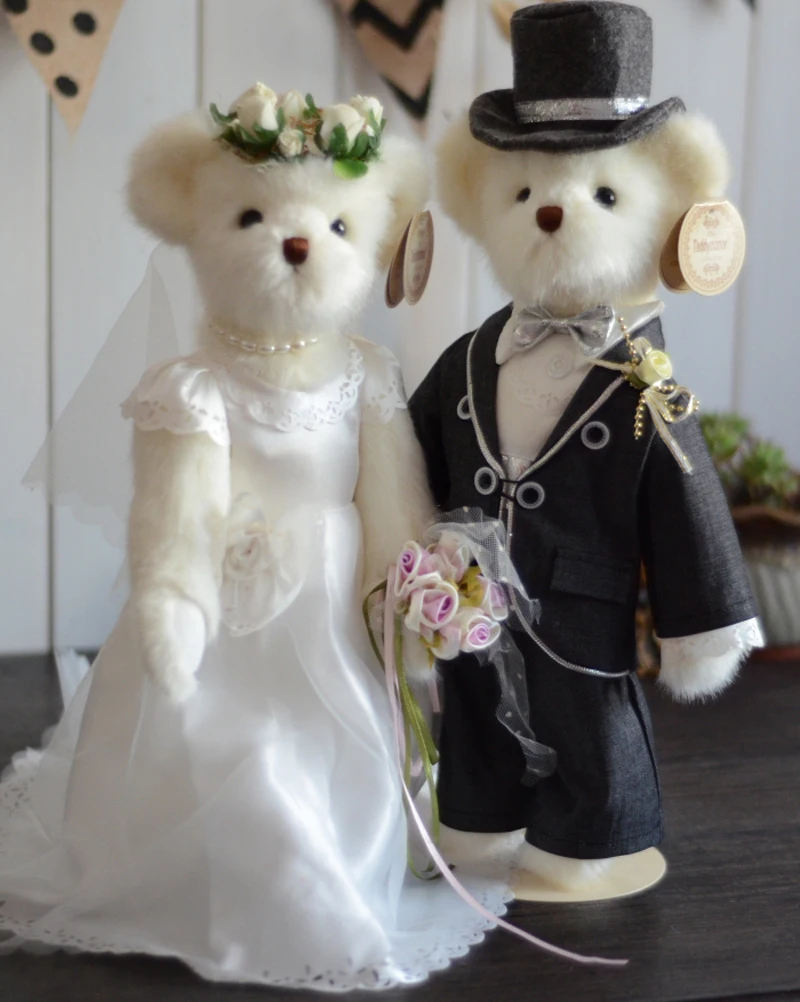 A pair Couple teddy bear Full joint movable Wedding dress Teddy Bear ...