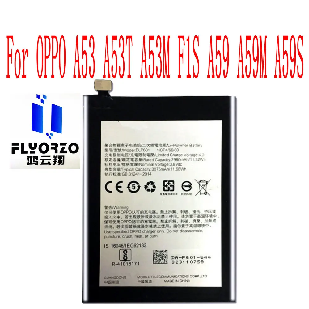 Batería BLP601 para OPPO A53, A53T, A53M, F1S, A59, A59M, A59S, teléfono móvil, 3075mAh, nueva ...