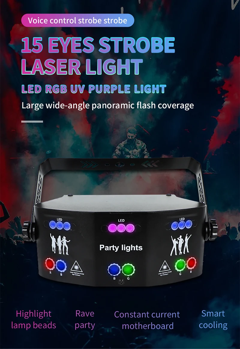 Effets de scène,Lumière Laser de scène professionnelle à 15 yeux,DJ Disco DMX commande vocale ...