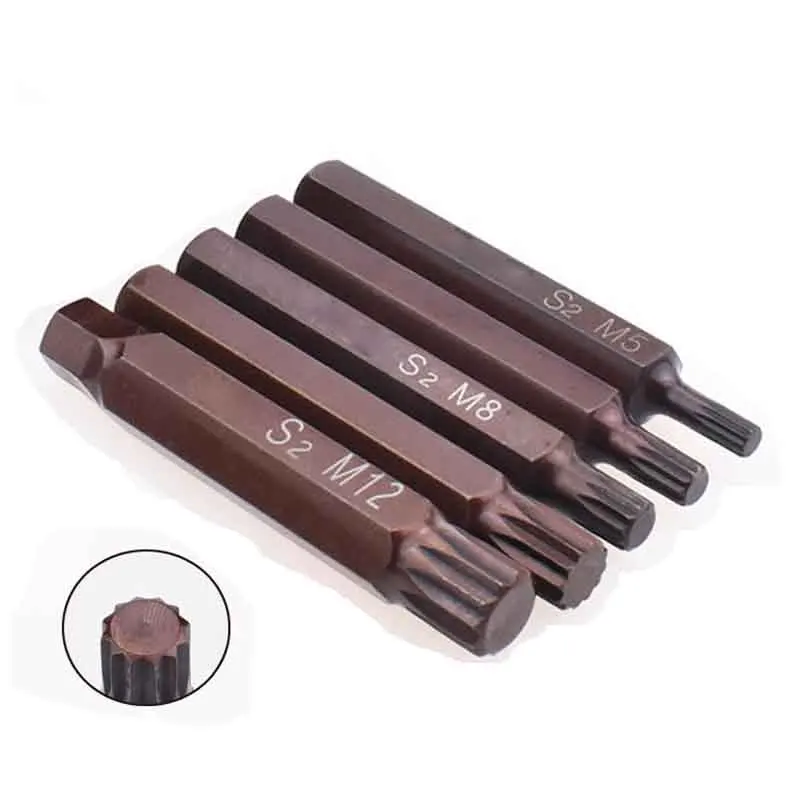 5pcs/lot 75mm long Torx Screwdriver Bits 12 Point Spline 10mm Hex Shank ...