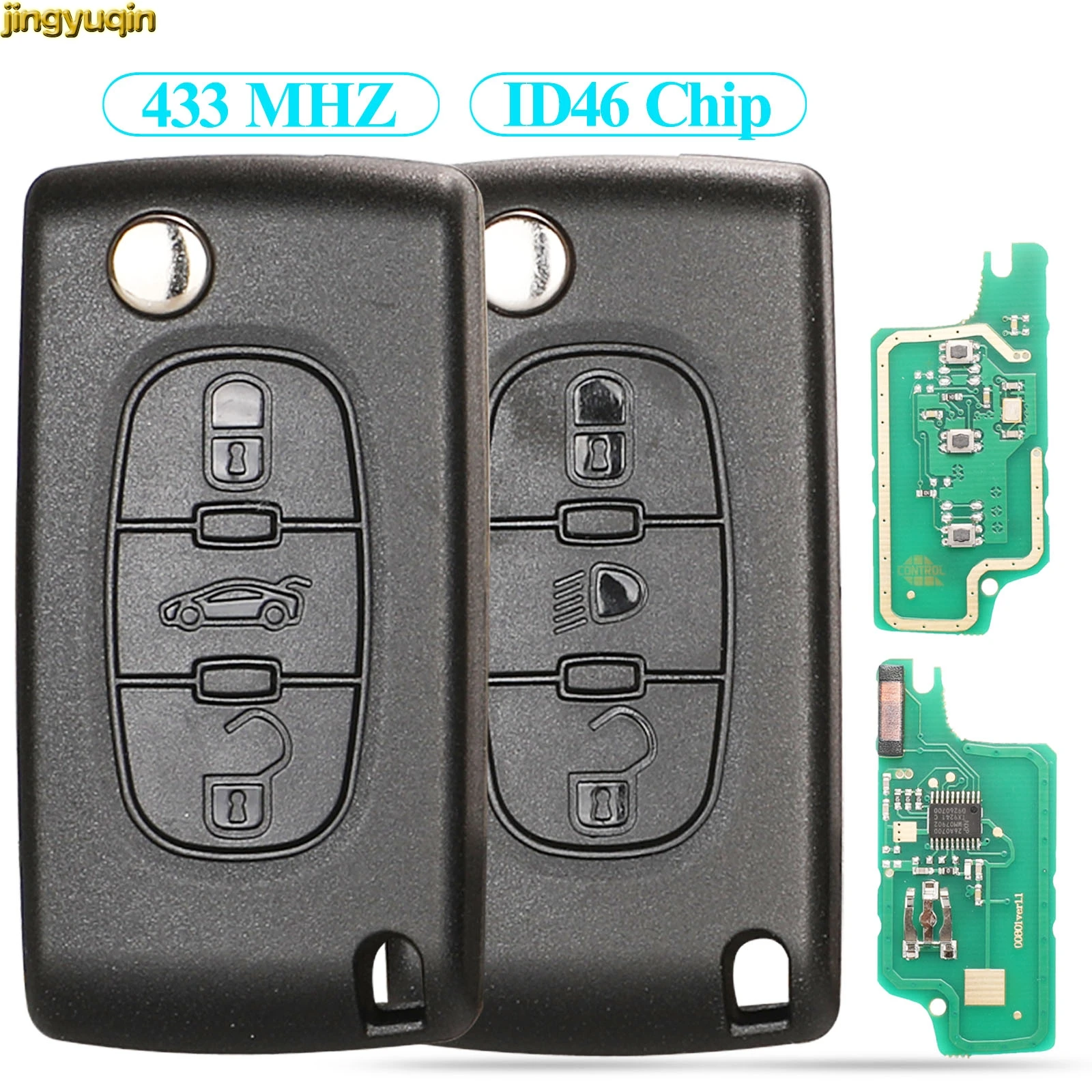 Jingyuqin Remote Flip Car Key ASK/FSK 433MHZ ID46 For Citroen C2 C4 C5 ...