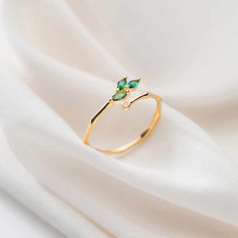 Modian-Fashion-Green-Crystal-Leaves-Slub-Ring-for-Women-Pure-925 ...