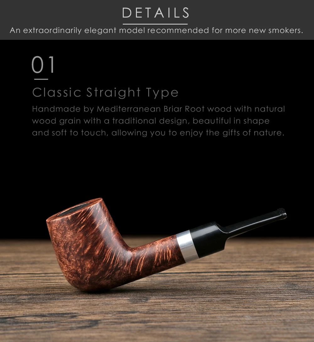 Pipe,Tuyau droit en bois pour fumer du tabac,adapté aux filtres de 9mm ...