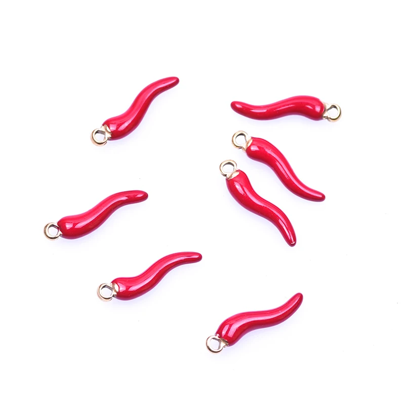 10Pcs Enamel Red Hot Chili Peppers Charms подвески Diy Food Lucky Horn ...