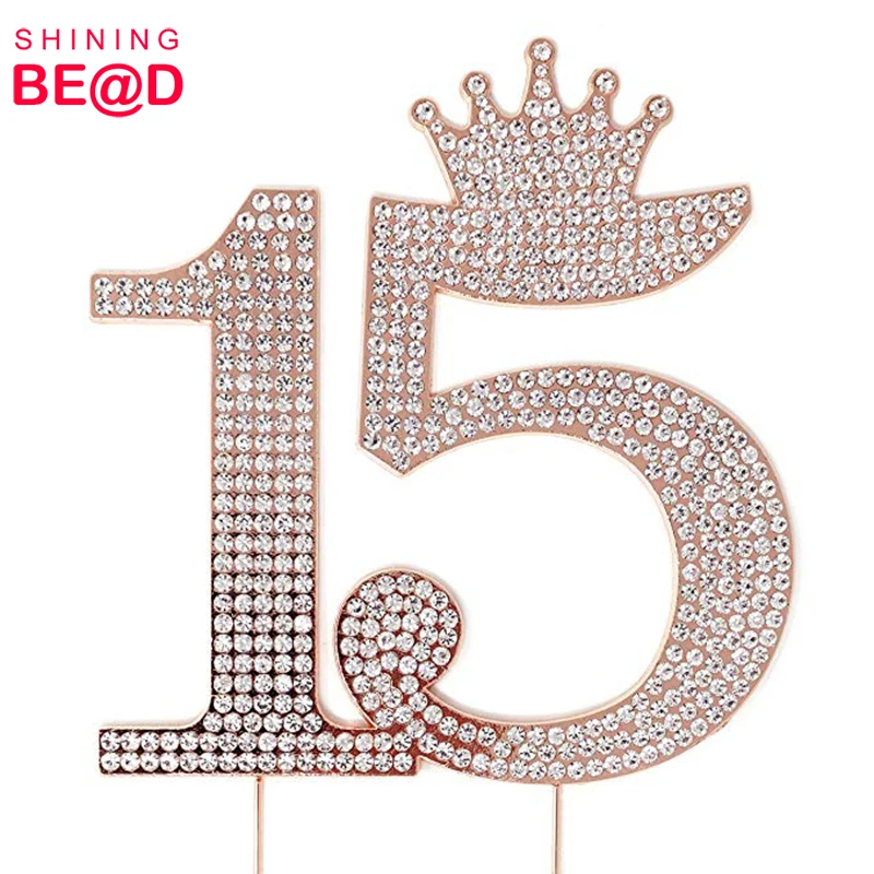 Free-shipping-Hot-Sale-Rose-Gold-Metal-Number-15-Rhinestone-Princess ...