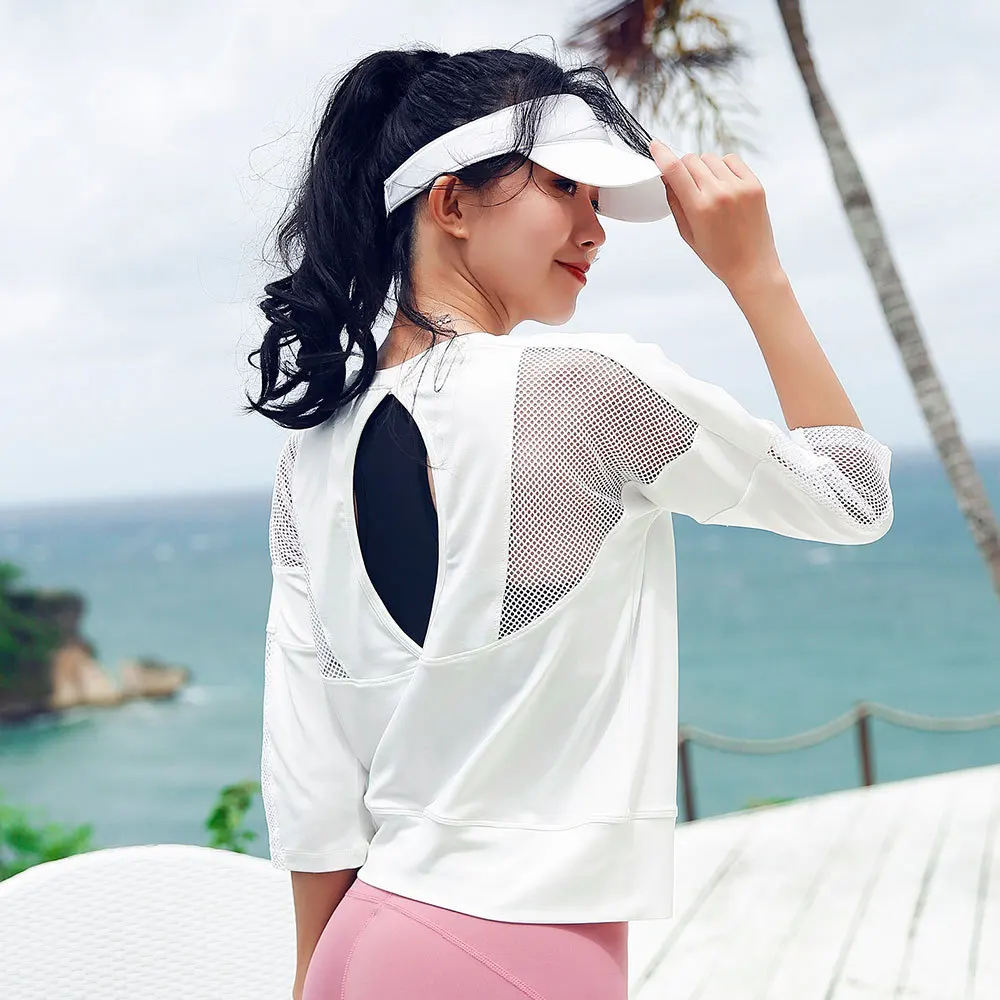 Yoga Top Short Sleeve Sport T Shirt Women Fitness Back Hollow Yoga ...