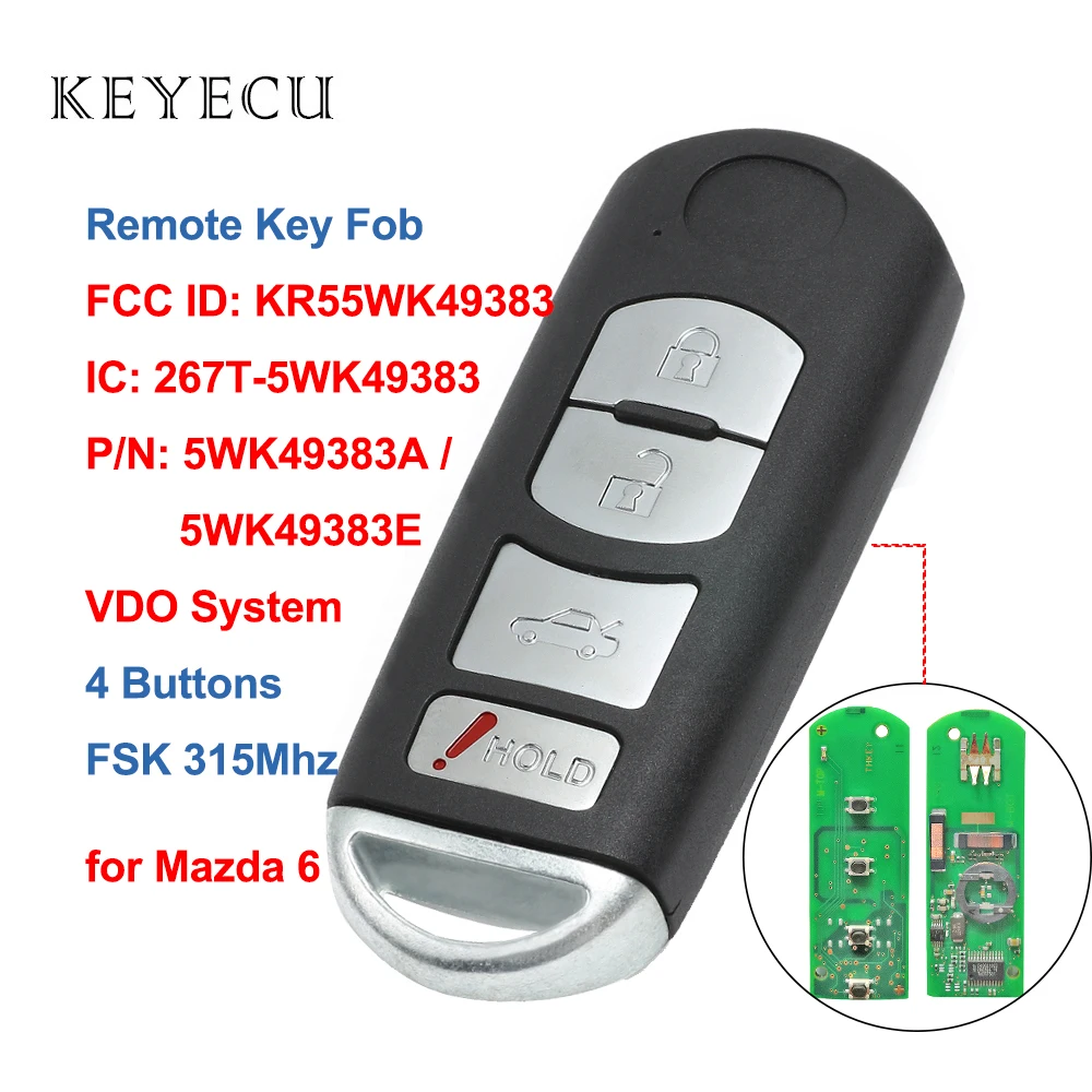 Keyecu-Smart-Remote-Car-Key-Fob-FSK-315MHz-4-Buttons-4D63-Chip-for ...