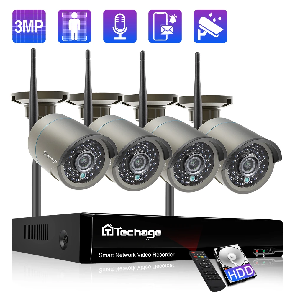 Techage 8ch H.265 3mp Wireless Camera System Audio Record Wifi Ip ...